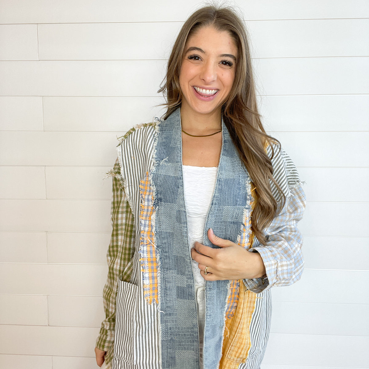 Artisan Plaid Collage Denim Trim Kimono – Mainstream-AppleValley