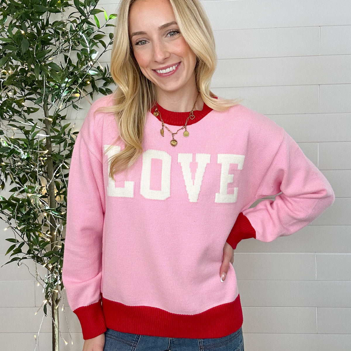 Crew Neck LOVE Varsity Stitch Sweater – Mainstream Boutique Apple Valley